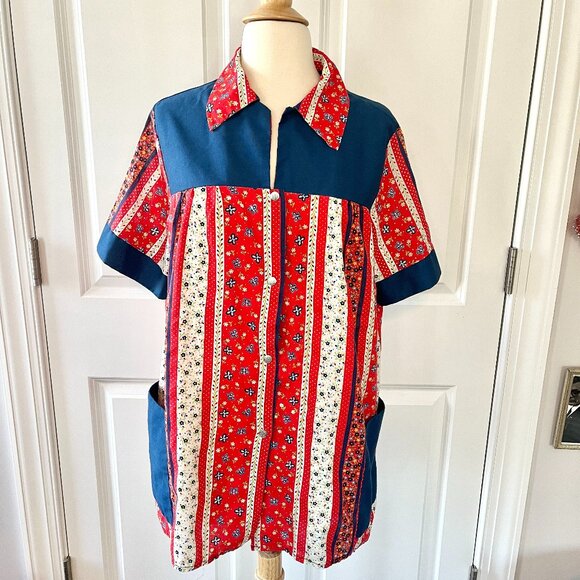 Tops | Vintage Smock 7s Floral Small Med Shirt Retro Snap Buttons ...